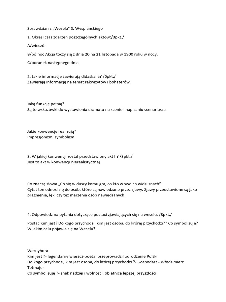 Sprawdzian Wesele | PDF