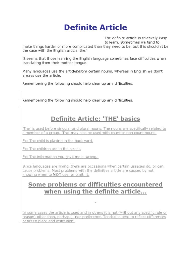 Definite Article | PDF | Stress (Linguistics) | English Language