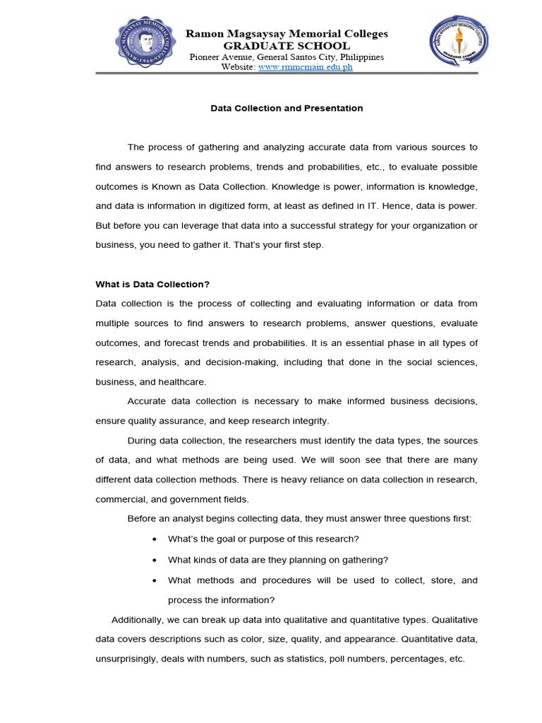 Reflection Paper On Data Collection and Presentation | PDF