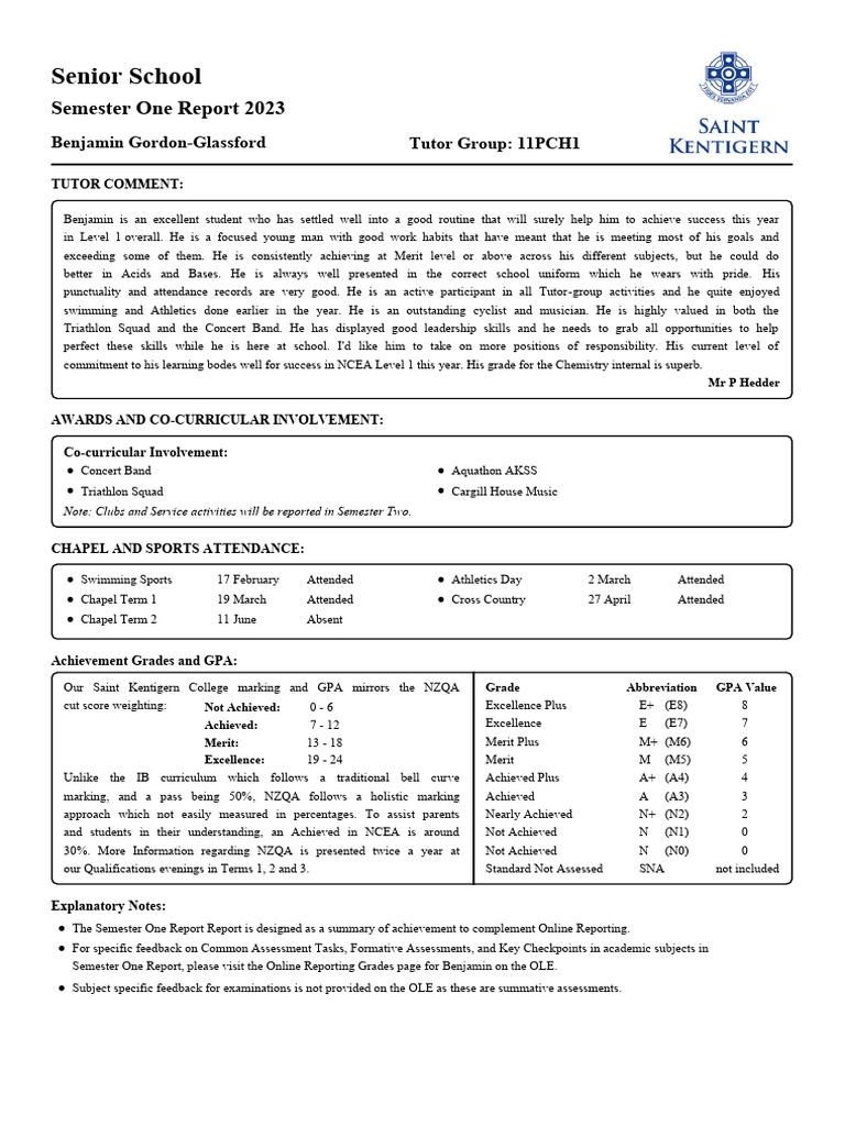 College - Semester One Report 2023 | PDF