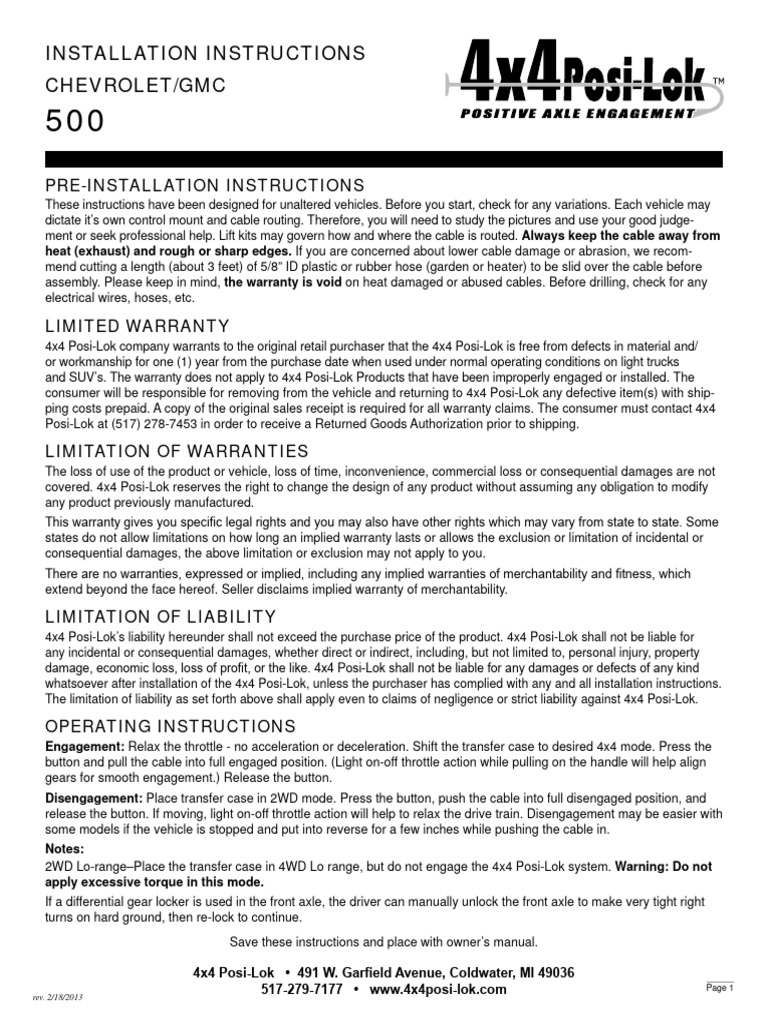 4x4 Posi-Lok Installation Guide | PDF | Screw | Legal Liability