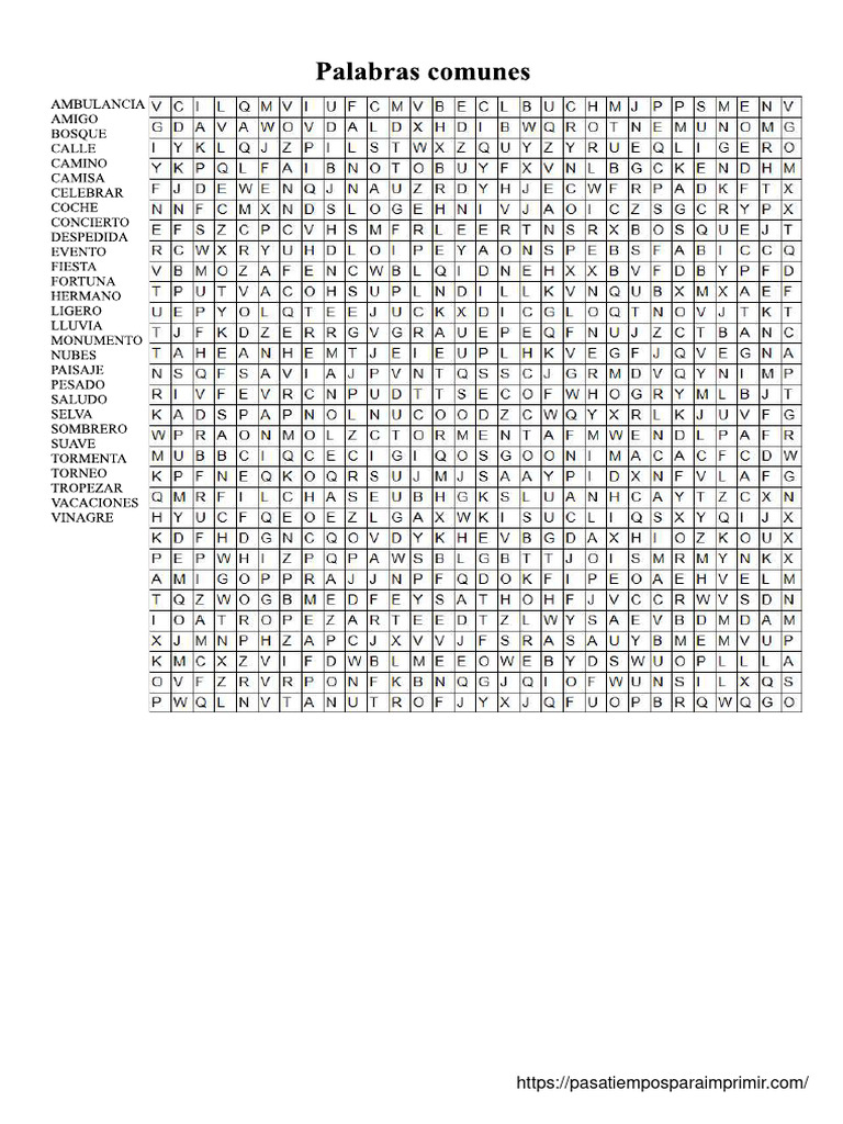 Sopa de Letras Gigante de Palabras de Uso Común para Imprimir | PDF
