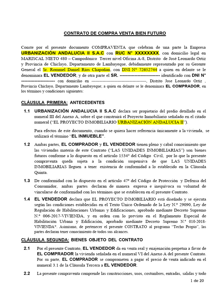 Contrato de Compra Venta Bien Futuro | PDF