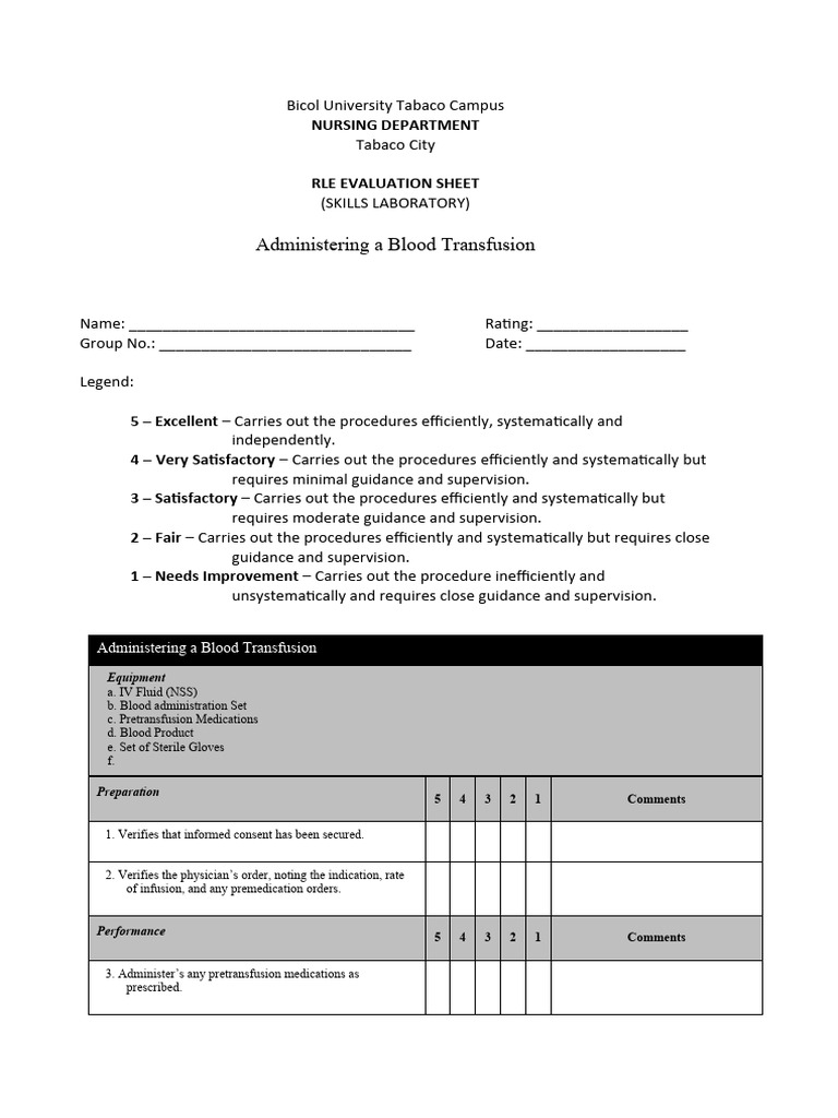CHECKLIST Blood Transfusion | PDF | Science & Mathematics