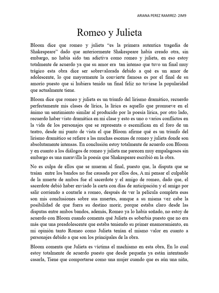 Analisis - Romeo y Julieta | PDF