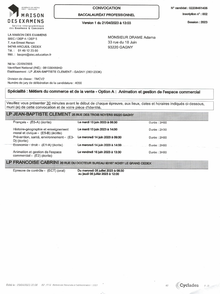 Convocation Bac | PDF