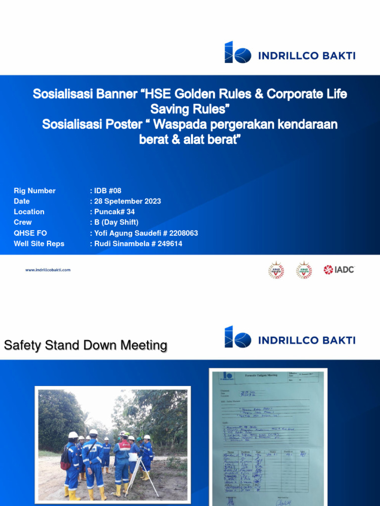 Rig IDB #08 - Sosialisasi Banner & Poster HSE Golden Rules, CSLR ...