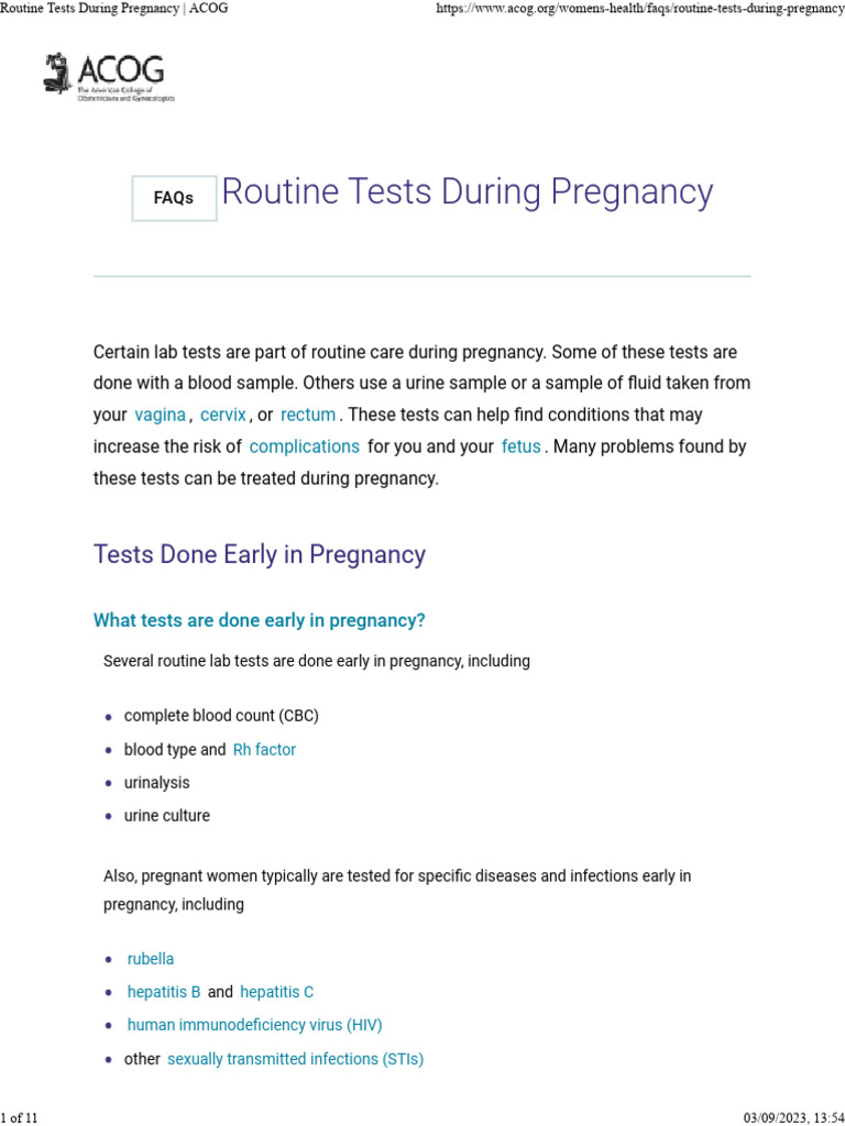 Routine Tests During Pregnancy ACOG | PDF