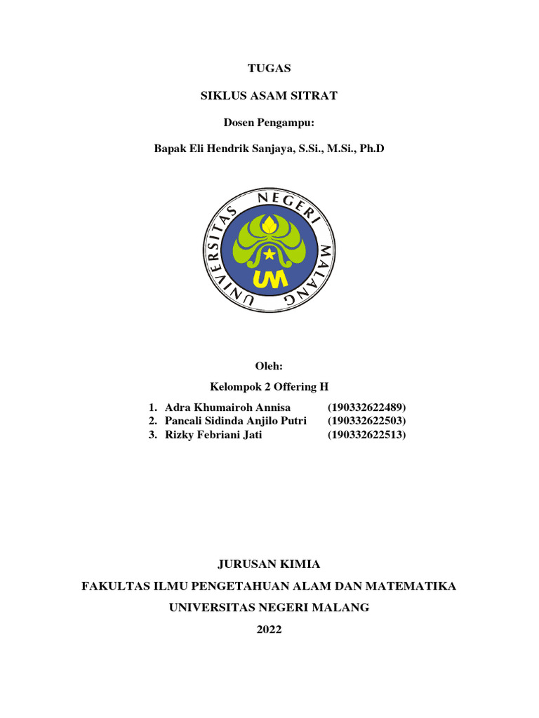 Kelompok 2 - H - Tugas Siklus Asam Sitrat | PDF Kelompok 2 - H - Tugas Siklus Asam Sitrat | PDF