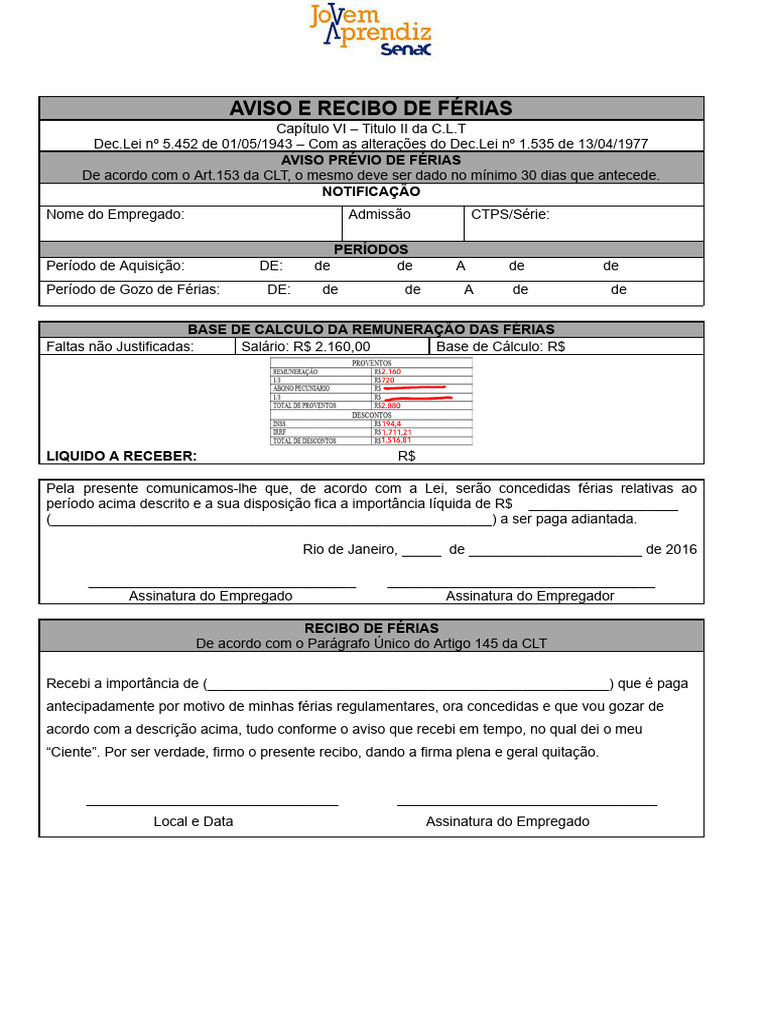ANEXO 8 - Aviso e Recibo de Férias | PDF