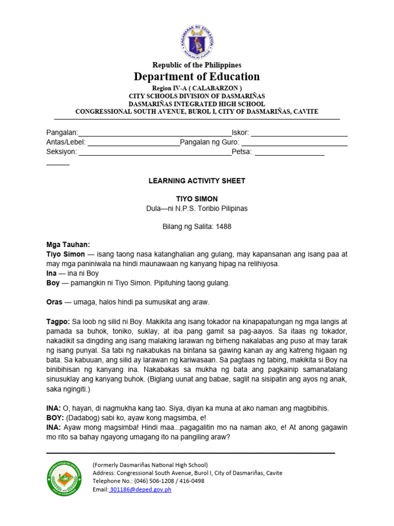 LAS-Q1-Dula-Tiyo Simon | PDF