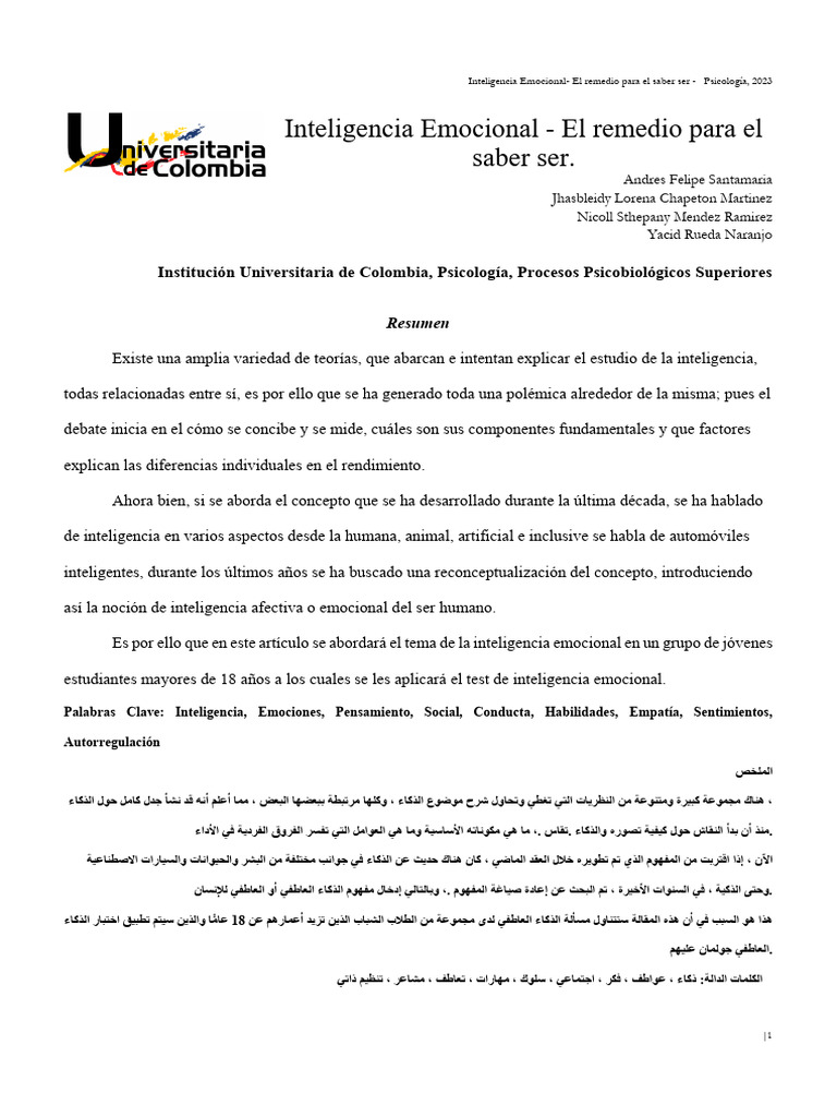Inteligencia Emocional Articulo Cientifico Pdf Las Emociones