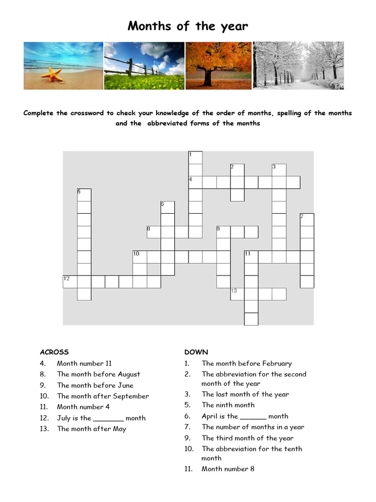 Months of the Year Crossword Puzzle | PDF | Foreign Language Studies