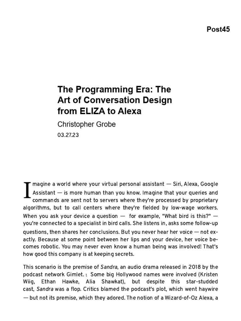 The Programming Era - The Art of Conversation Design From ELIZA To ...