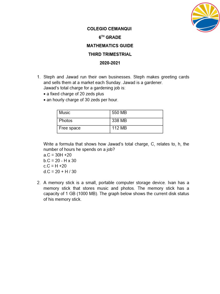 6th Grade Mathematics Guide 2020-2021 | PDF | Science & Mathematics
