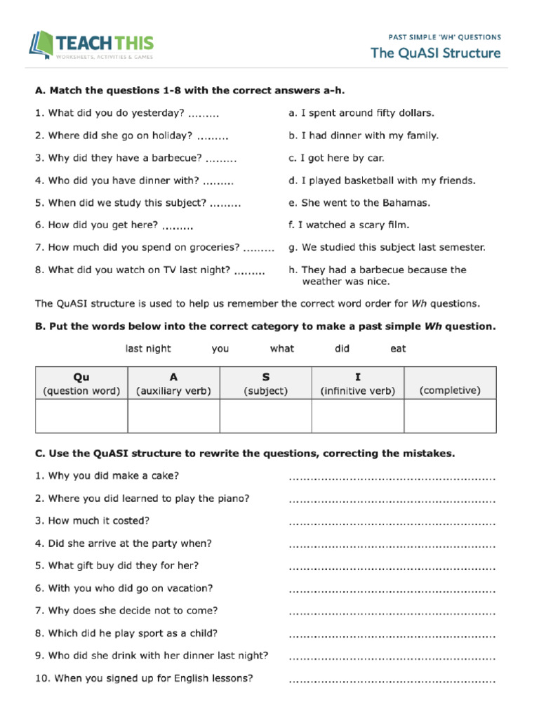 Quasi Structure - Simple Past - STS | PDF