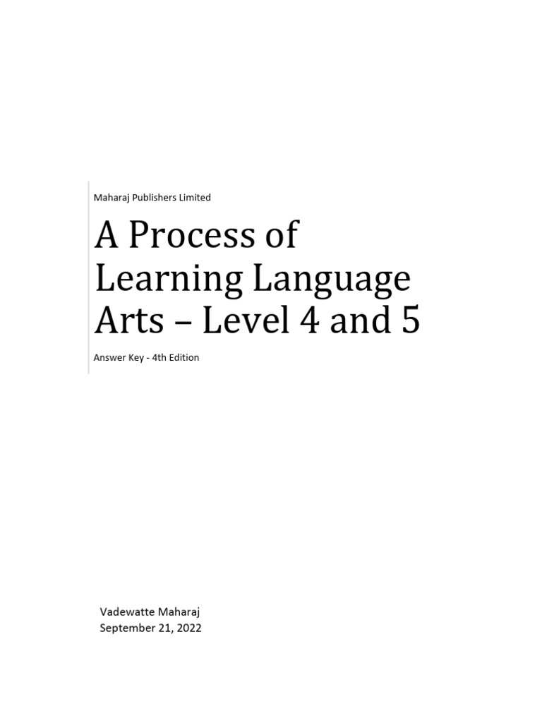 A Process of Learning Language Arts - Level 4 5 - Answer Key 1.40 ...