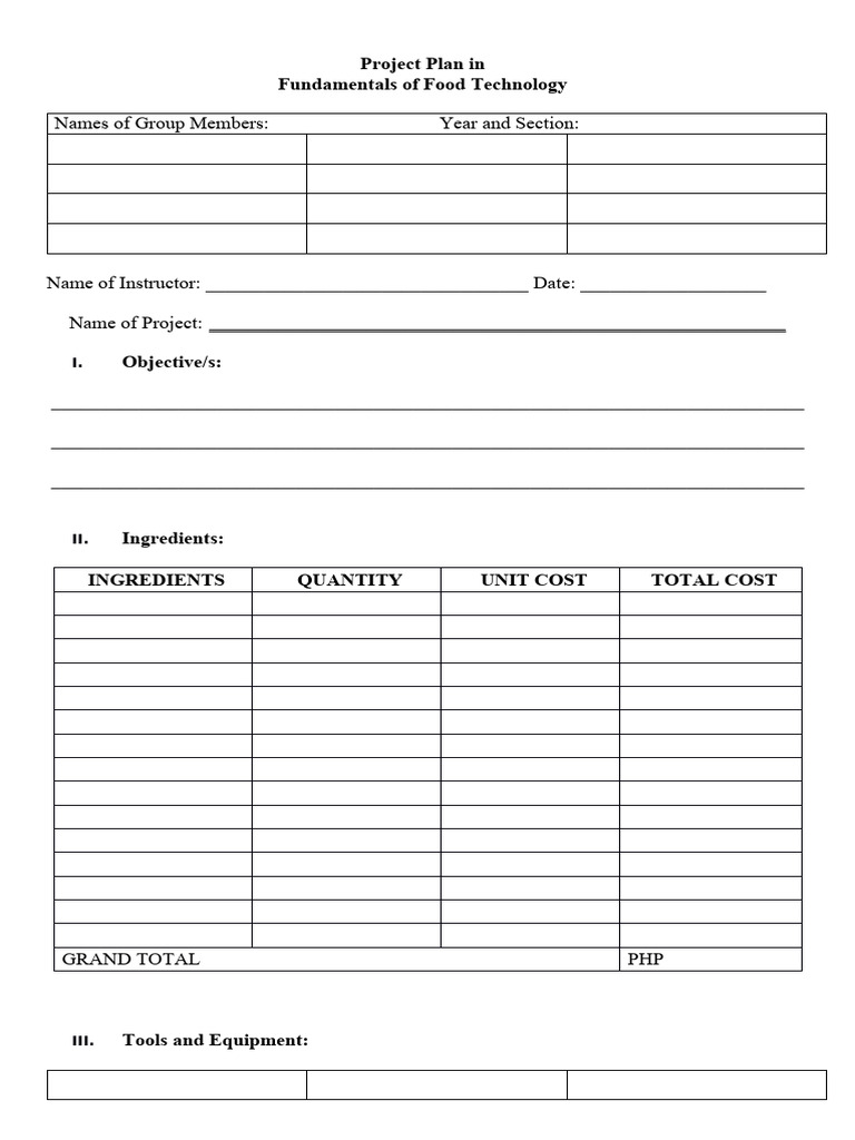 Food Technology Project Plan Template | PDF