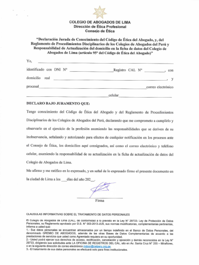 Declaracion-Jurada-de-Conocimiento-del-Codigo-de-Etica-y-Reglamento (1) - 1 | PDF