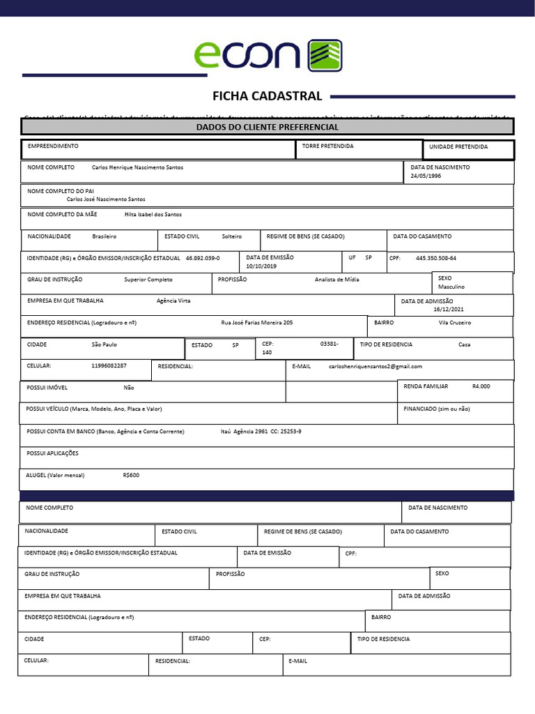 Ficha Cadastral Editavel Nova (4) | PDF