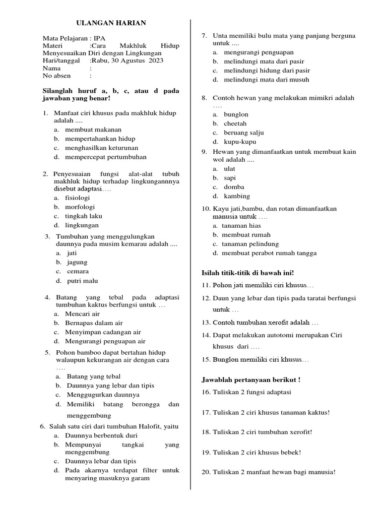 Soal Ipa Tema 2 | PDF