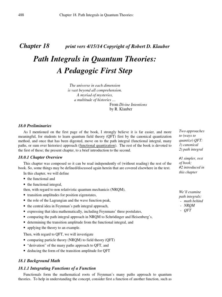 Path Integrals in Quantum Theories | PDF Path Integrals in Quantum Theories | PDF