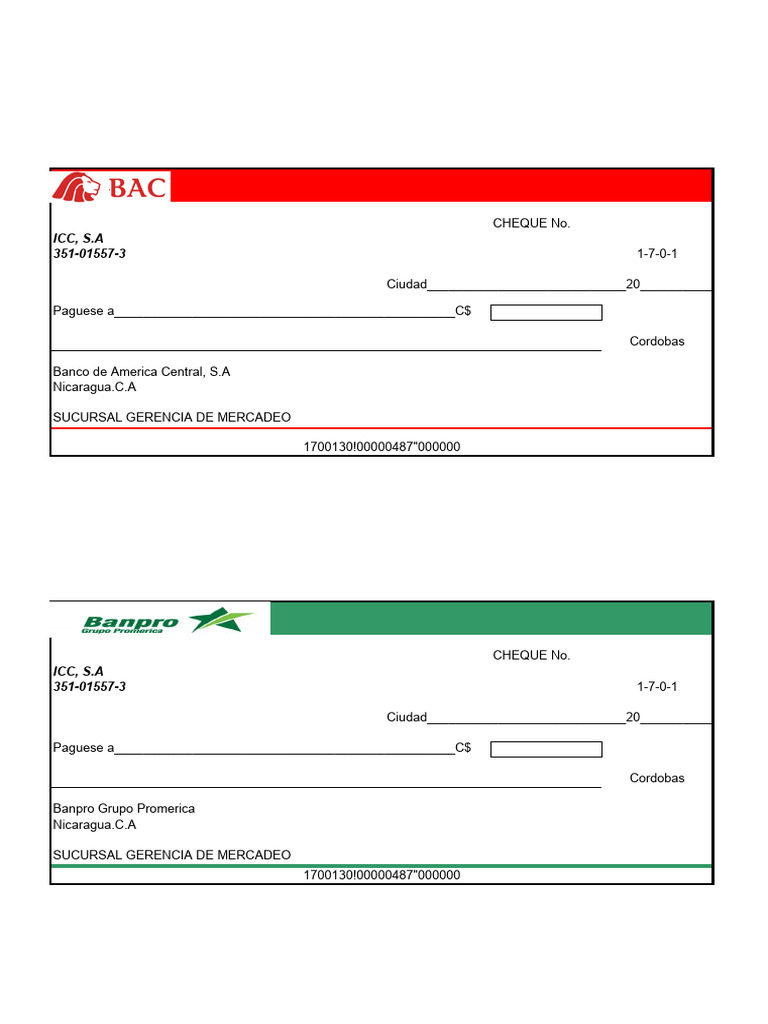 Ejemplo de cheque en Nicaragua | PDF