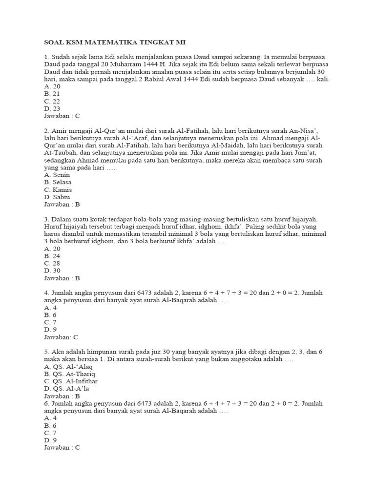 Soal KSM Matematika Tingkat Mi | PDF