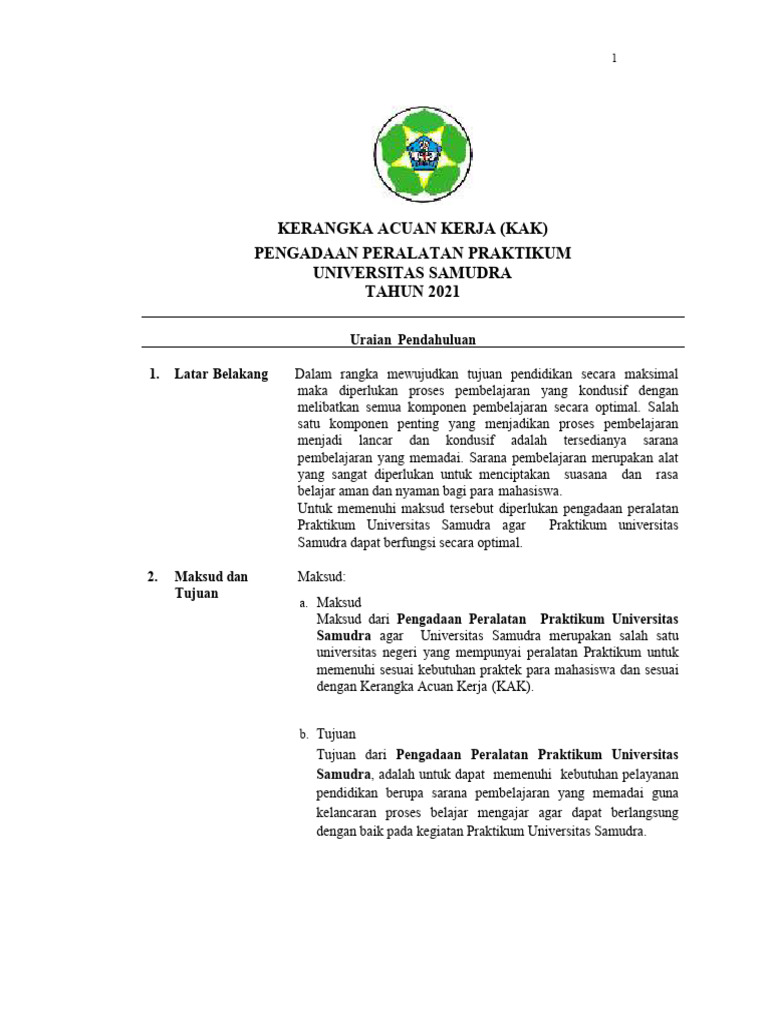 KAK PERALATAN Praktikum.2021 | PDF
