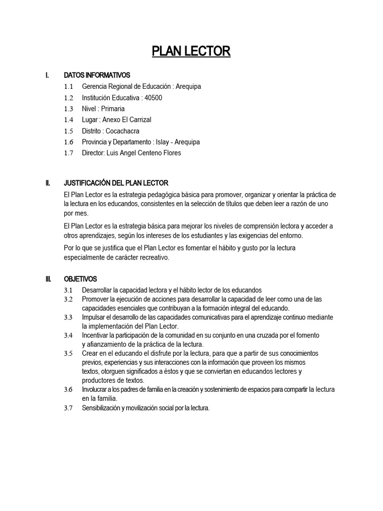 PLAN LECTOR Primaria | PDF