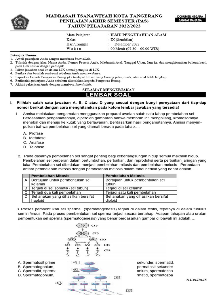 Soal PAS IPA 9 | PDF | Sains & Matematika