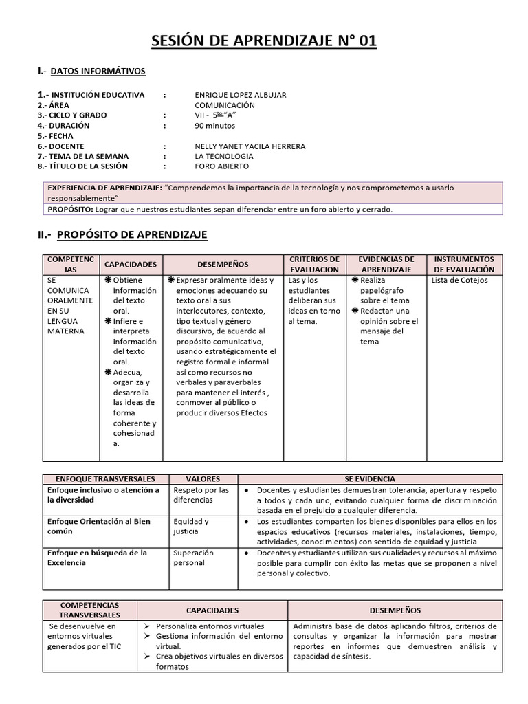Sesion 1 Unidad 3 Comunicacion 5to A Secundaria | PDF