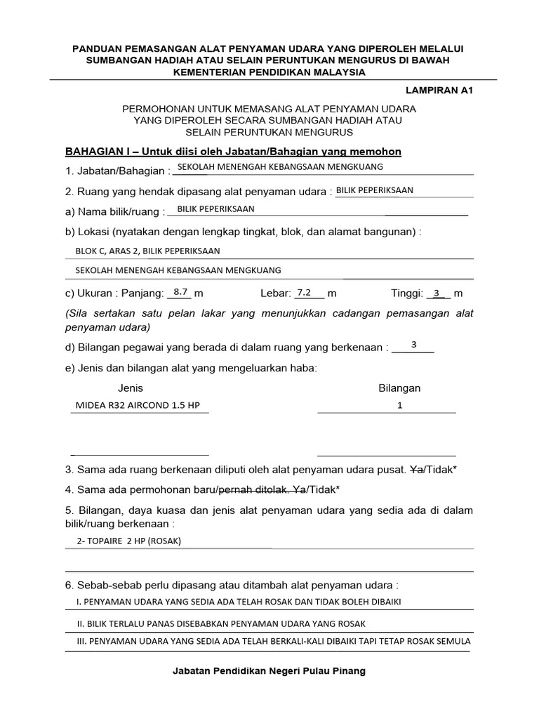 Lampiran A1 JKR - Penerimaan Hadiah (Alat Penyaman Udara) | PDF