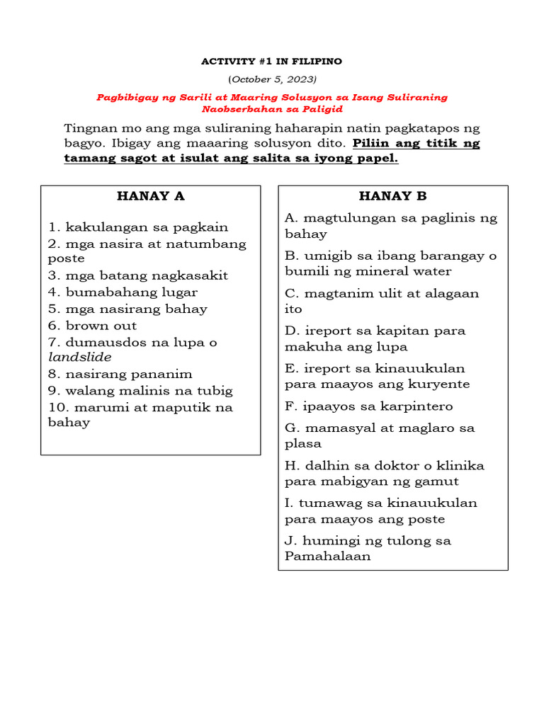 Filipino Activity For Modular | PDF