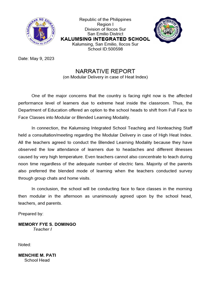 Narrative Report On Consultation Meeting Regarding Blended Learning ...