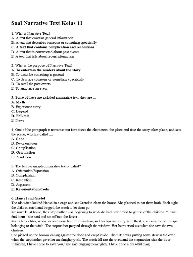 Soal Narrative Text Kelas XI | PDF | Hansel And Gretel (Opera)