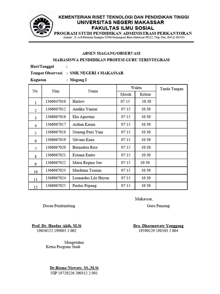 Absen Magang | PDF