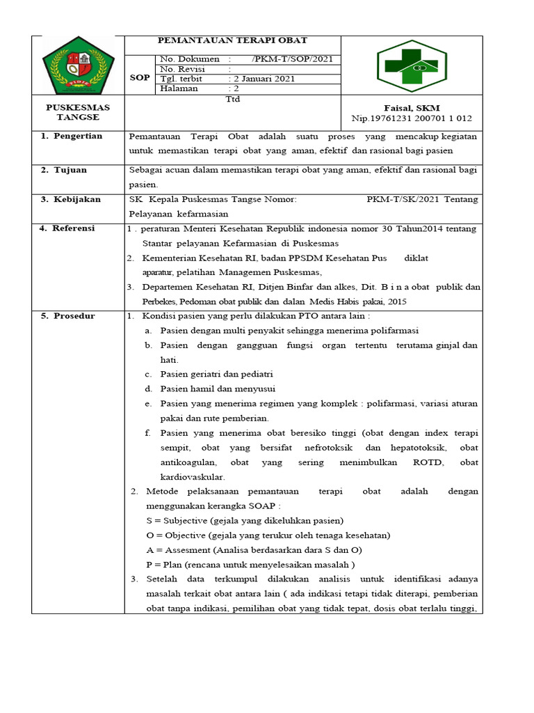 3-10-15-SOP Pemantauan-Terapi-Obat | PDF