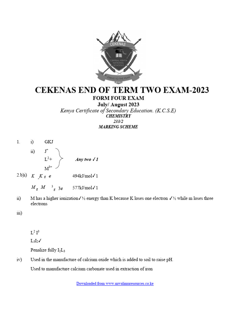 Chemistry Paper 2 Ms CEKENAS Mocks 2023 | PDF