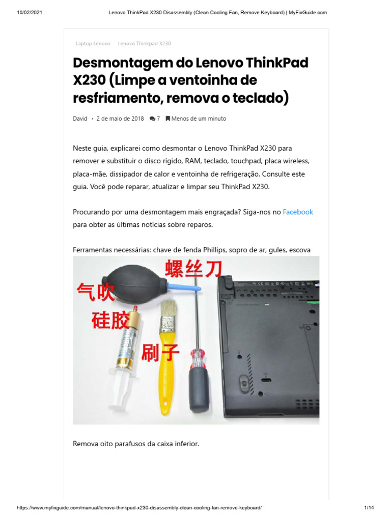 Lenovo ThinkPad X230 Disassembly (Clean Cooling Fan, Remove Keyboard) | PDF
