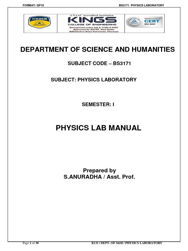 BS3171 Physics Laboratory Manual | PDF | Science & Mathematics | Technology & Engineering