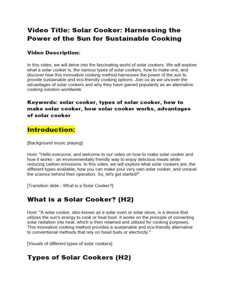 solar cooker scripts | PDF