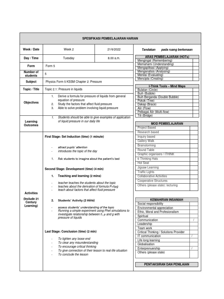 LESSON PLAN AHMAD FAUZAN BIN MAT YATIN (2020498826) | PDF