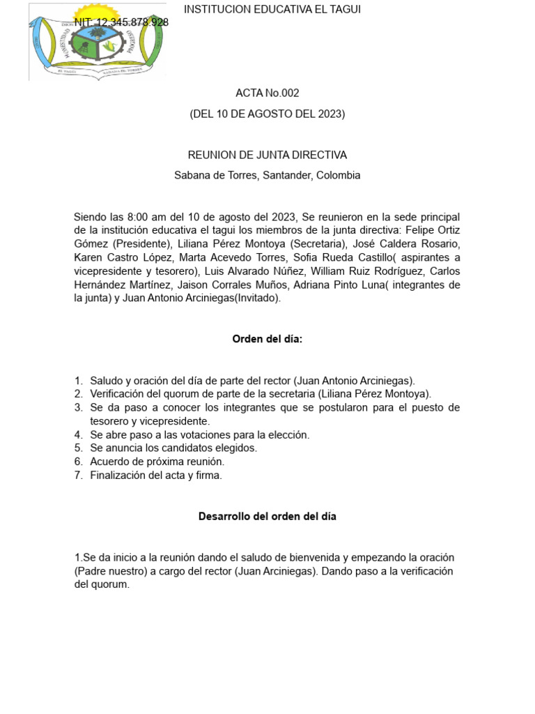 Acta de Junta Directiva | PDF