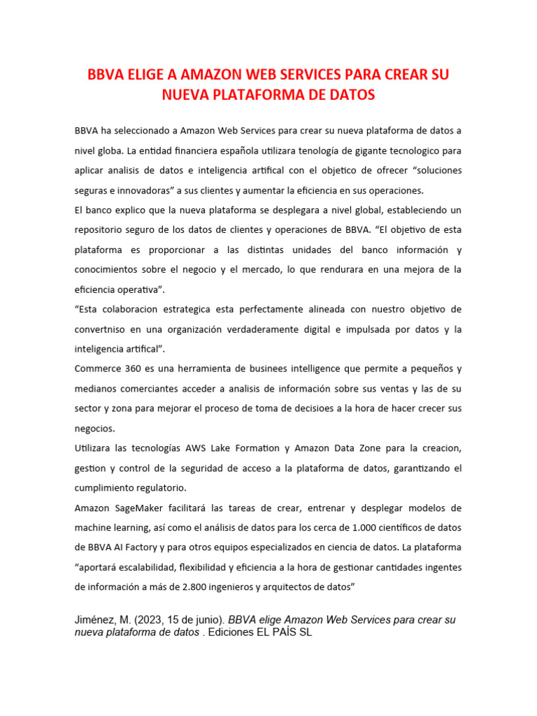 Bbva Elige A Amazon Web Services para Crear Su Nueva Plataforma de ...