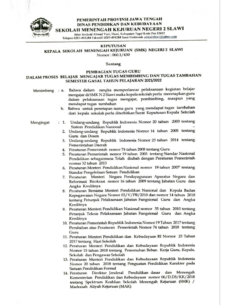 SK Pembagian Tugas Guru | PDF