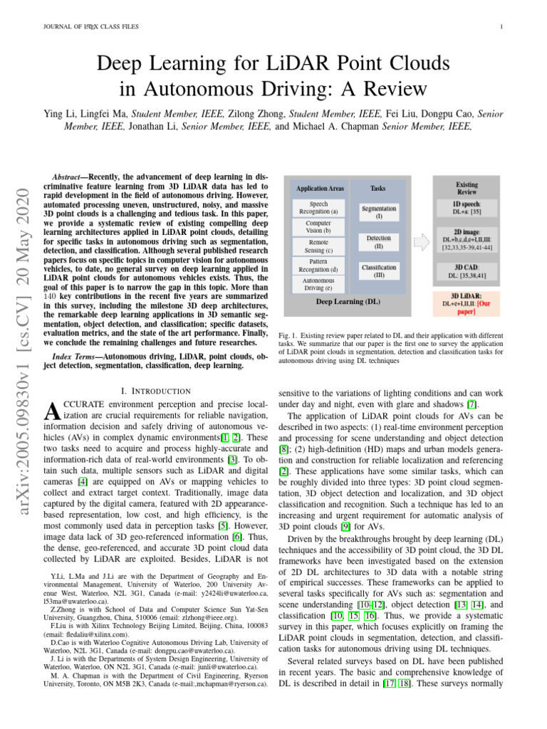 Deep Learning For Lidar Point Clouds in Autonomous Driving: A Review | PDF | Lidar | Image ...