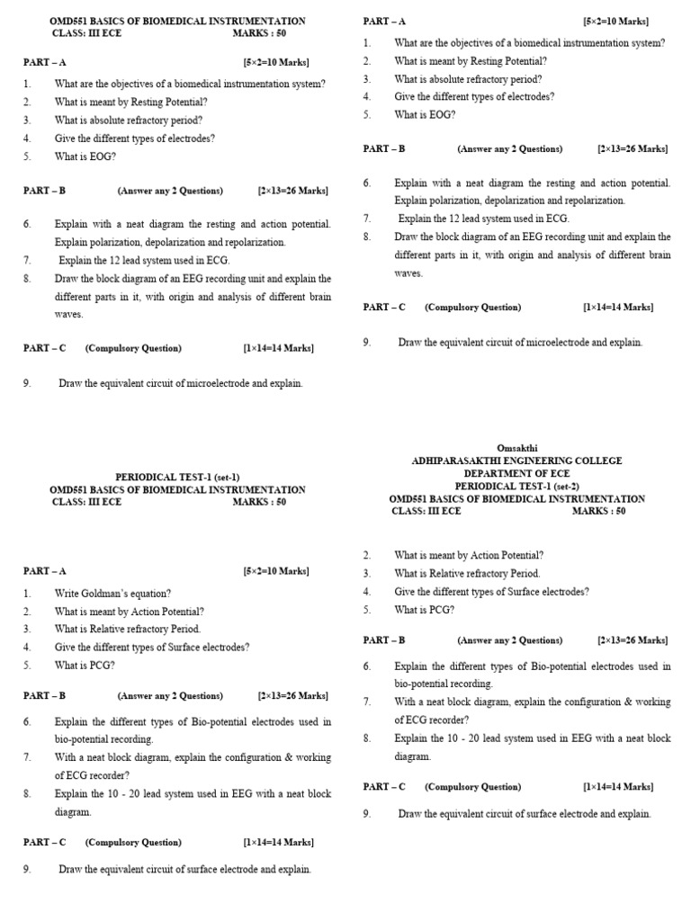 Biomedical Instrumentation - Uestion Paper | PDF