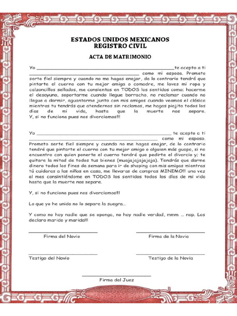 Acta Matrimonio para Kermes | PDF