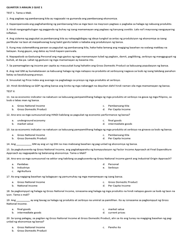 Quarter 3 Aralin 2 Quiz 1 | PDF